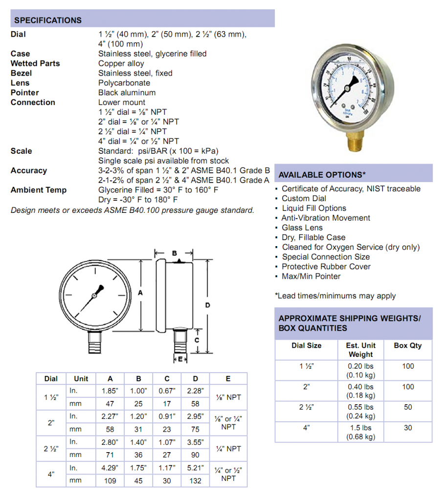 201L Liquid Filled Lower Mount | Cleveland Instrument-CIC