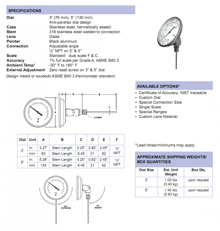 Bimetal Thermometers Adjustable Angle Type | Cleveland Instrument-CIC