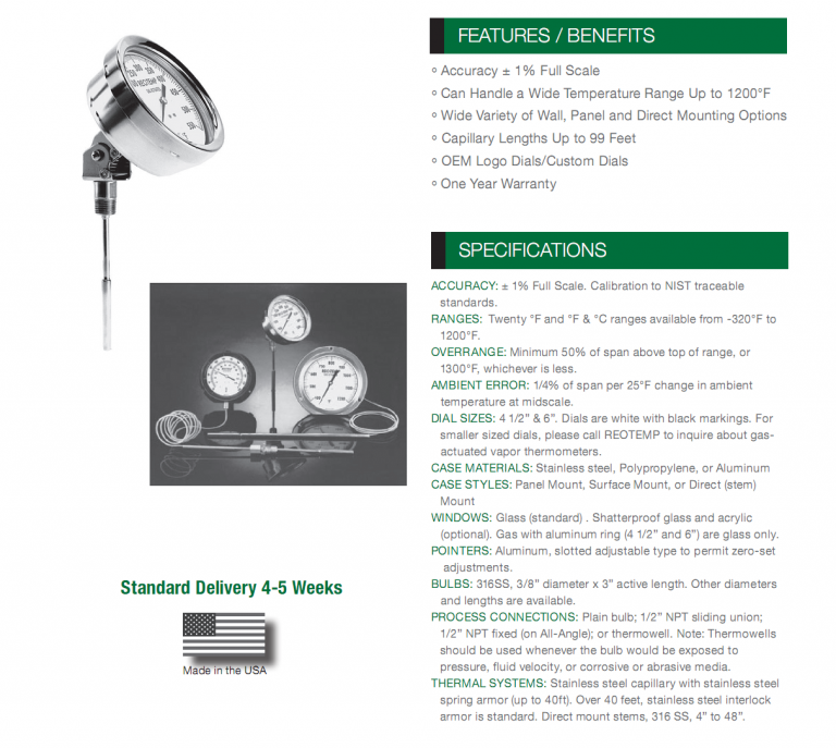 Gas Actuated Filled System Thermometer | Cleveland Instrument-CIC