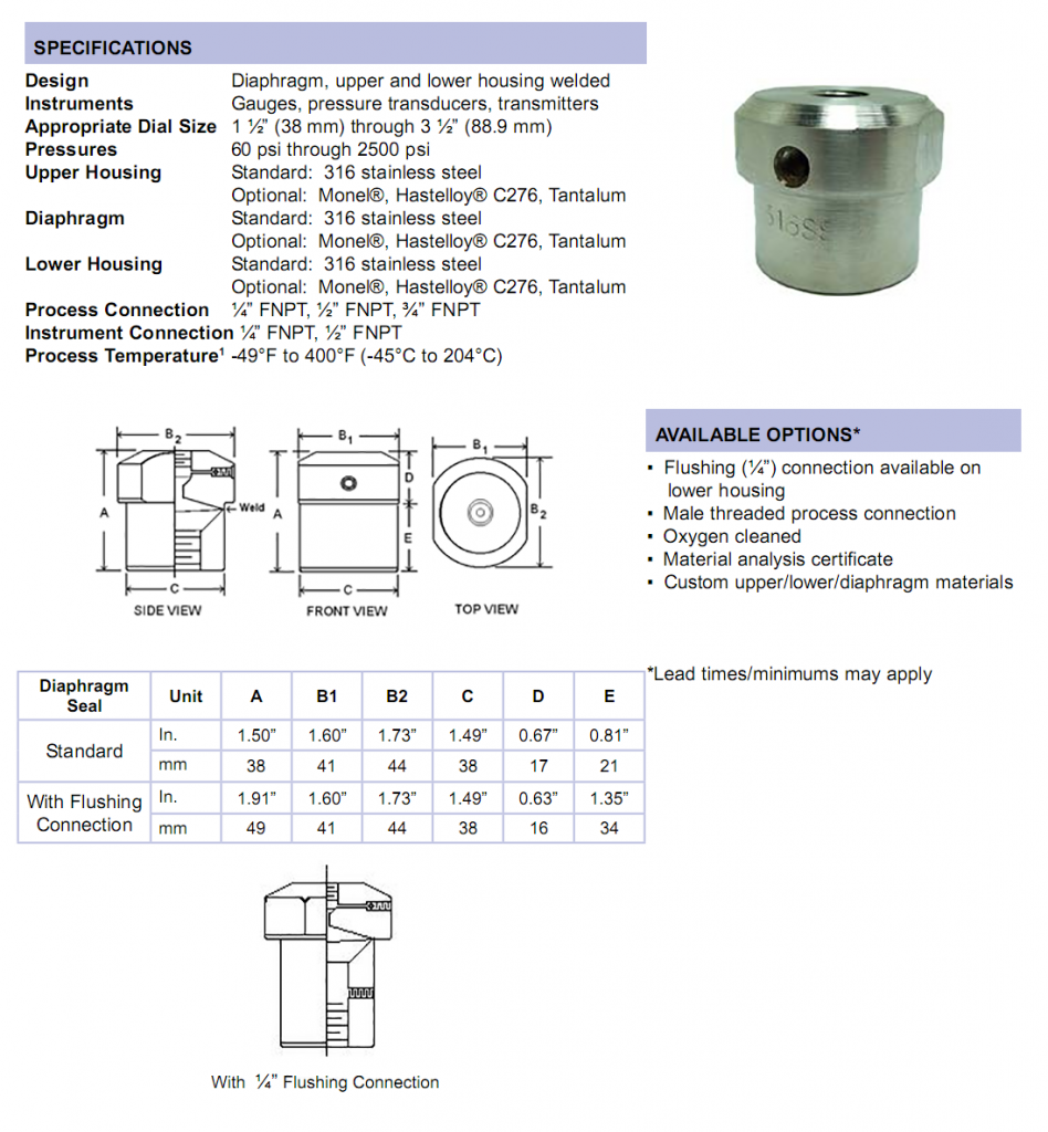 M3500 Mini Diaphragm Seal | Cleveland Instrument-CIC
