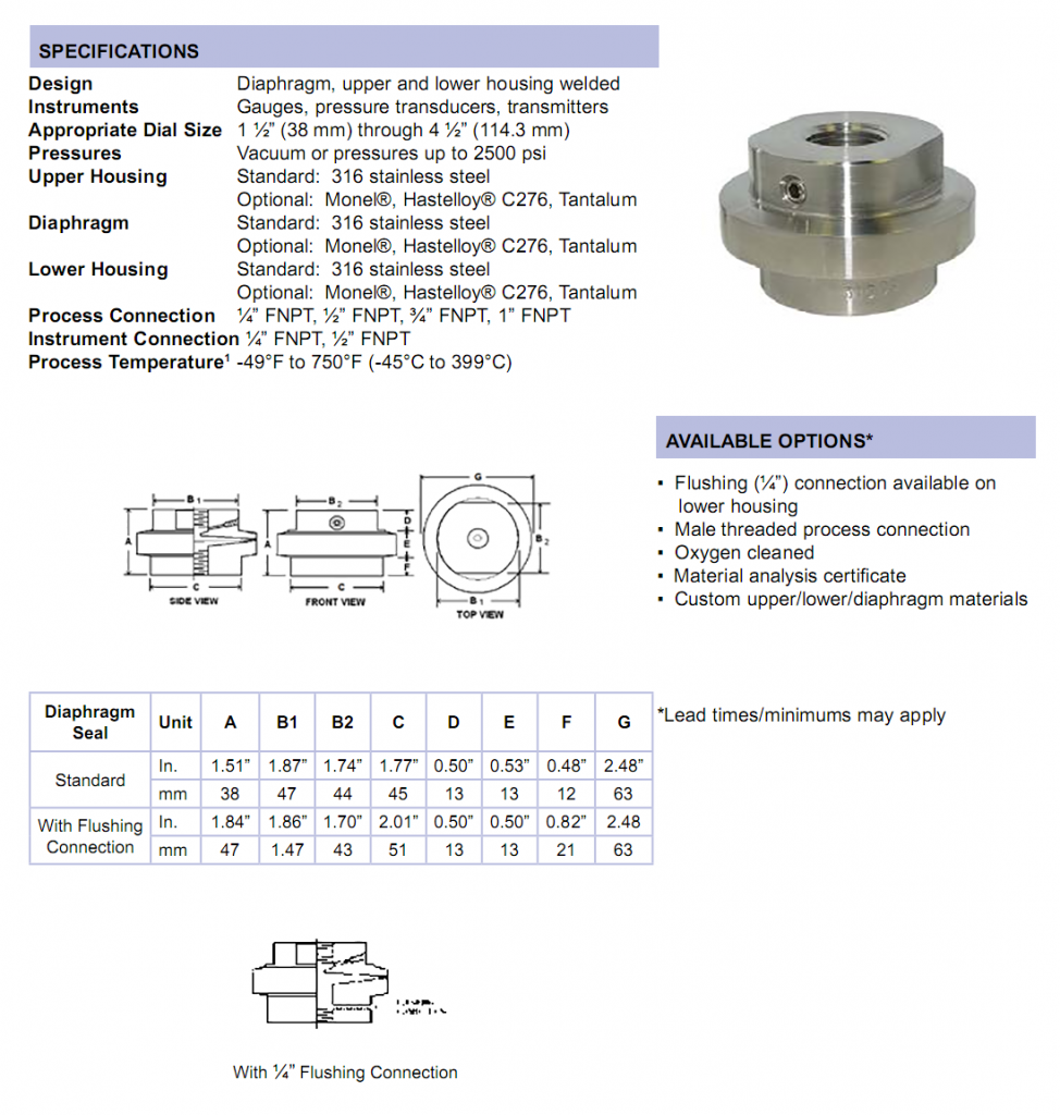 MLP Mini Low Pressure Diaphragm Seal | Cleveland Instrument-CIC