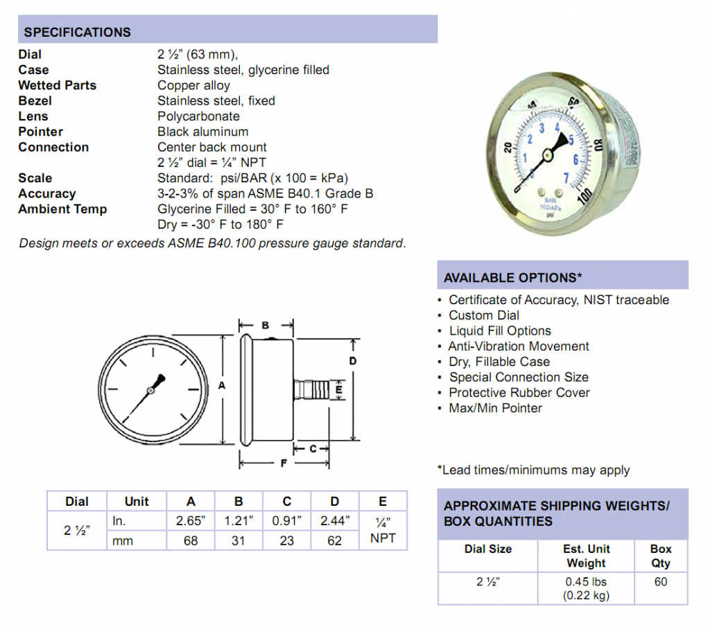 SEC-202L Liquid Filled Center Back Mount | Cleveland Instrument-CIC
